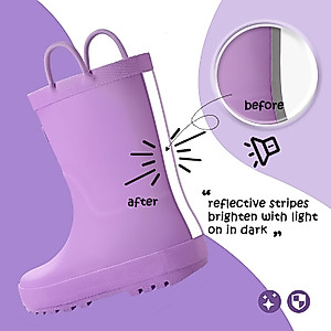 KomForme Kids Rain Boots, Waterproof Rubber Matte Boots with Reflective Stripes and Easy-on Handles Light Purple, 2 Big Kid