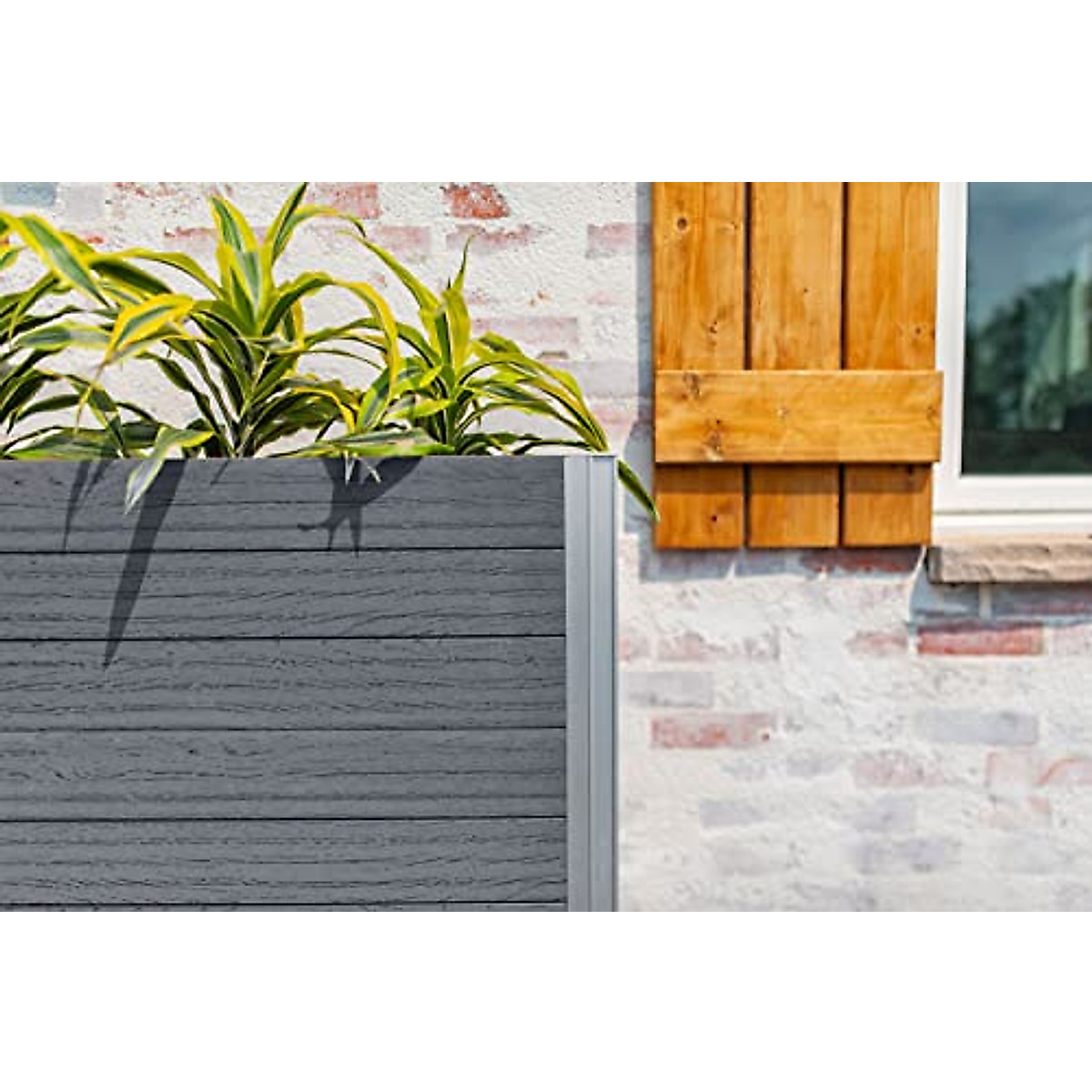 Vita Urbana 16 inch x 56 inch x 33 inch Embossed Vinyl Large Parklette Planter, Slate Grey, Gray, PVC, Woodgrain, BPA and Pthalate Free, VT17613