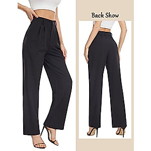 Tapata Womens Wide Leg High Waist Straight Leg Casual Pants Stretch Comfy Pockets Relaxed Fit, Black, 2