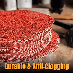 POWERTEC 110541, 30 Pack, 8" PSA A/O Sanding Disc | 60, 80, 100, 120, 180, 240, Assorted Grits, Red