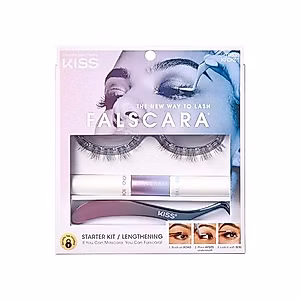 KISS Falscara DIY Lash Extension Starter Kit 10 Reusable Featherlight Eyelash Lengthening Wisps, Applicator, Bond & Seal