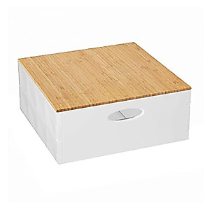 Ginsey Home Solutions Home+Solutions Plastic and Bamboo White Medium Crystal Bin - Multipurpose Storage Container (81521)