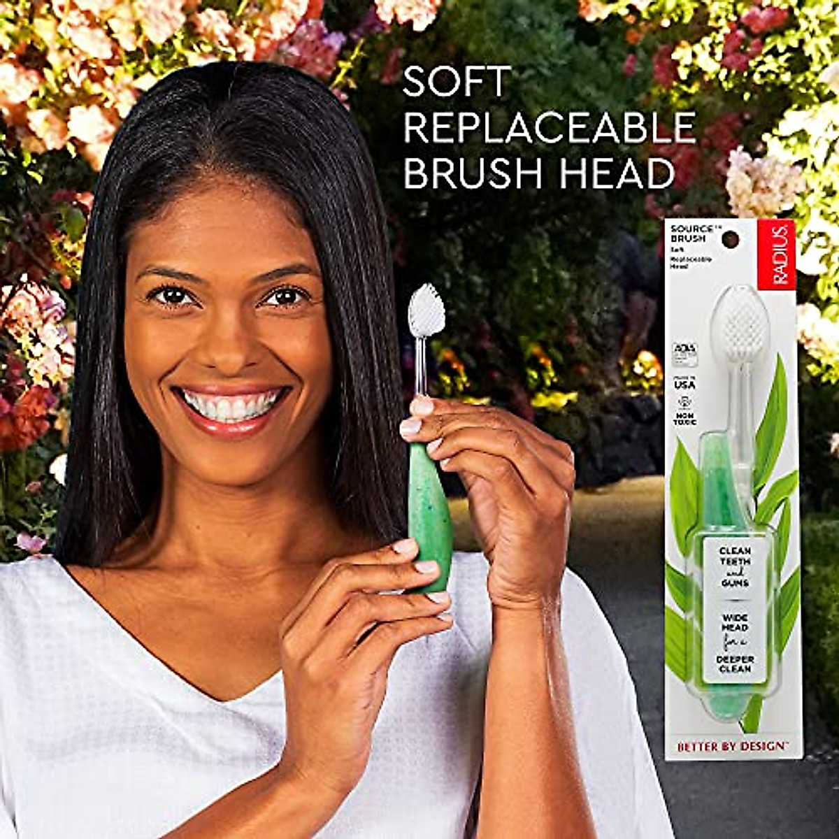 RADIUS Toothbrush Source Floss Brush BPA Free & ADA Accepted Improve Gum Health & Reduce Gum Issues - Soft - Cornstarch - Pack of 1