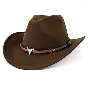 DOCILA Cowboy Hat Men Women Western Cowgirl Hats Felt Sombrero Vaquero para Hombre Country Ranching Rodeo Outfit Accessories Brown