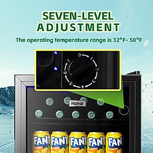 WANAI Beverage Refrigerator Cooler 3.5 Cu.Ft, 120 Can Mini Small Fridge with Glass Door LED Light and Adjustable Shelves for Soda Beer or Wine, Perfect for Home Bar Office, Black