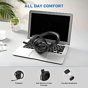 Bluetooth Headphones with Microphone, Over-Ear Wireless Bluetooth Headset with BT 5.0 USB Dongle, Active Noise Cancelling, Rechargeable, Hands-Free Calls, 80H Playtime for PC/Computer/Laptop/Cellphone