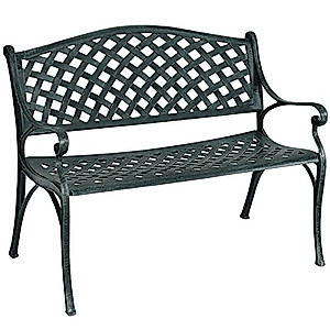 Tangkula Outdoor Garden Bench Park Bench, All-Weather Cast Aluminum Patio Bench Chair Porch Loveseat, Outdoor Furniture for Patio Garden Lawn Park Deck Path