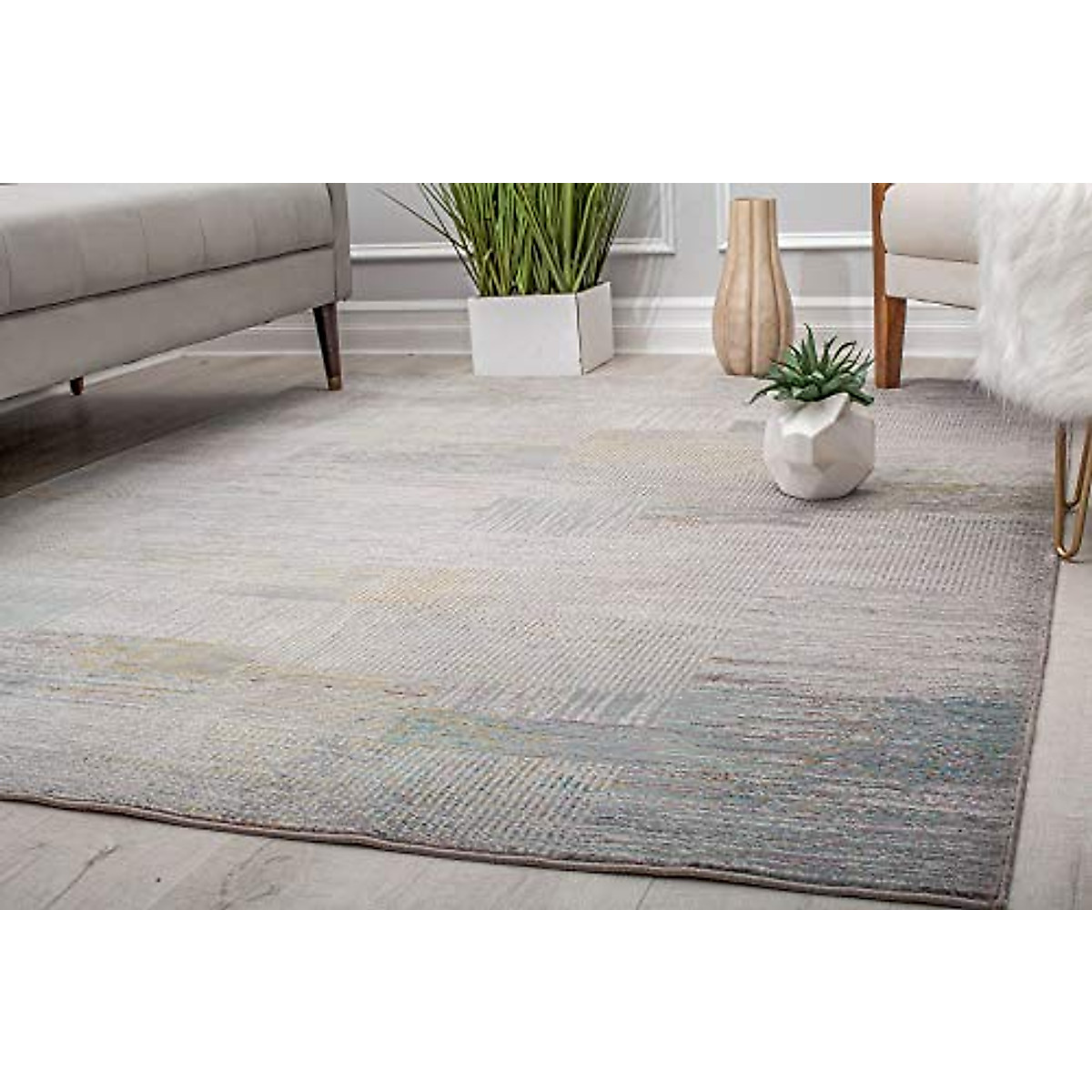 CosmoLiving by Cosmopolitan Melyna MA15A Revere Pewter Contemporary Abstract Area Rug, 8'0"X10'0"