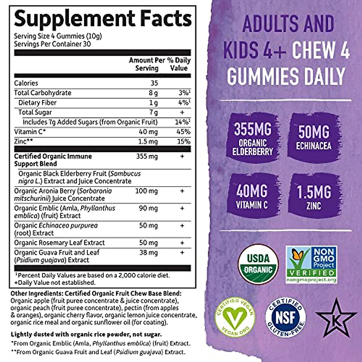 Garden of Life mykind Organics Elderberry Gummies for Adults & Kids - Immune Support Supplement with Organic Fruit, Herbal Blend, Elderberry, Echinacea, Zinc, Vitamin C, 120 Vegan Gluten Free Gummies