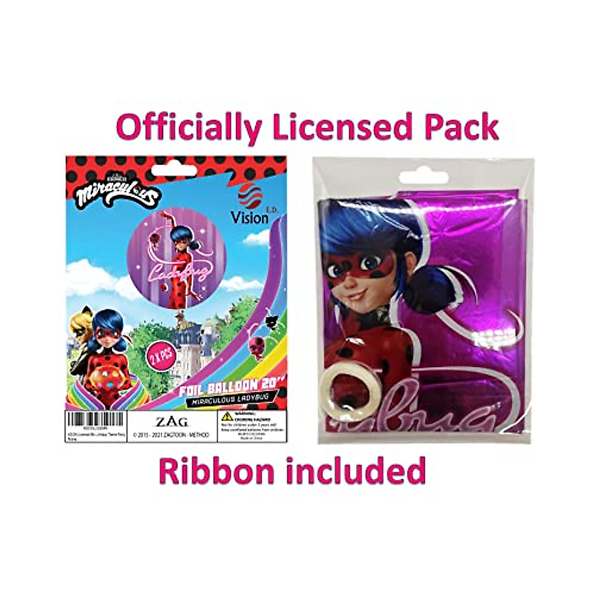 Vision Licensed 2 Pcs Miraculous Ladybug Large 20" Foil Balloons | New Colorful Design of Helium Balloon for Miraculous Birthday Theme Party