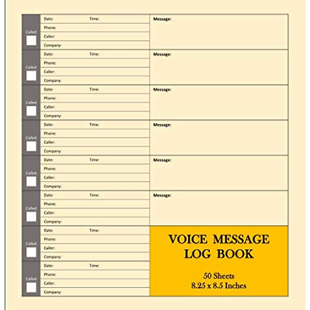 Voice Message Log Book: Voicemail Notepad 50 Sheets, Double-Sided, 8.5 x 8.25 Inches, 800-Message Notebook
