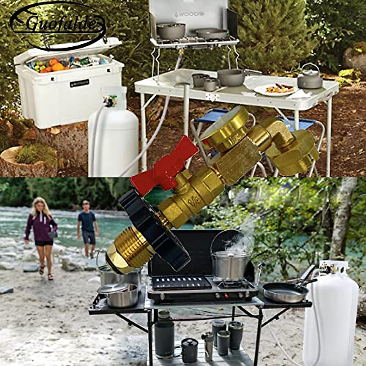 GUOFALDE POL Propane Refill Elbow Adapter with Gauge, 90 Degrees Propane Refill Pressure Adapter with ON-Off Control Valve, for Camping Grill 1Lb Bottle Tank