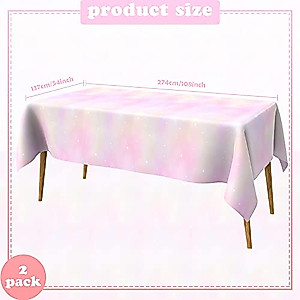 Pastel Rainbow Tablecloths 2 PCS Disposable Rainbow Tablecloth Waterproof Plastic Table Cloths for Rectangle Tables, Birthday Decoration Party Supplies for Birthday Wedding Pink Theme Party 108" x 54"