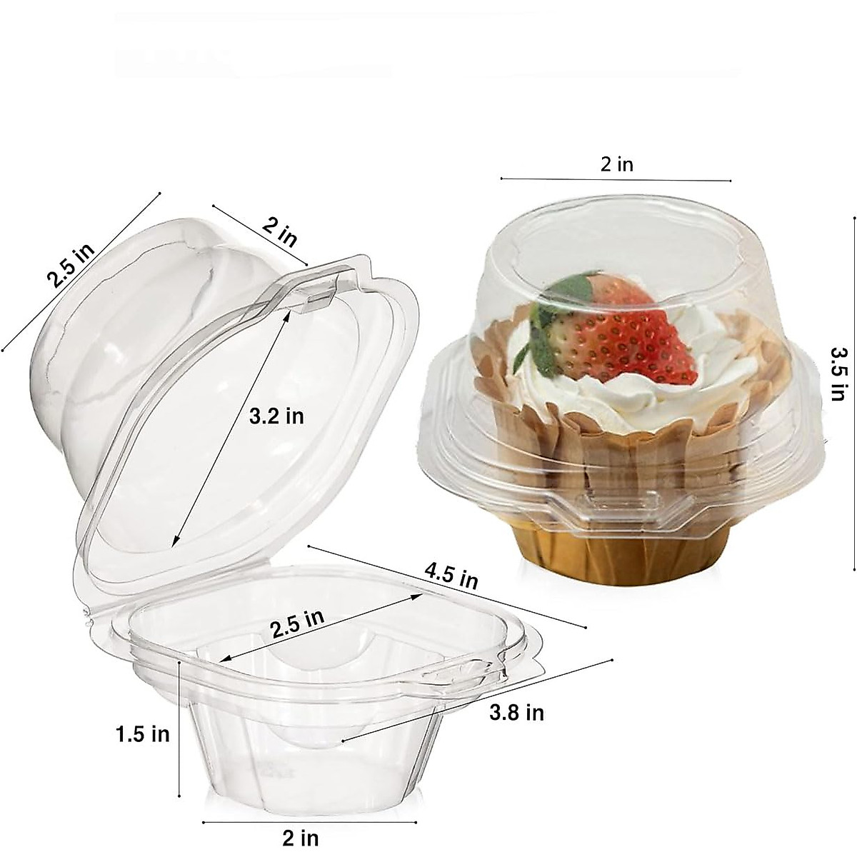 Mistari 50 Pack Individual Cupcake Containers Plastic Cupcake Boxes Disposable Cupcake Holders Stackable Deep Dome Cupcake Carrier with Airtight Dome Lid, BPA Free, Clear