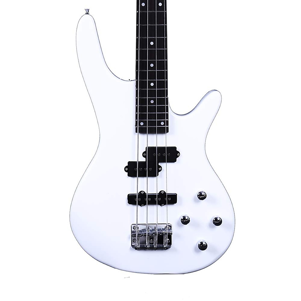 GLARRY Electric Bass Guitar Full Size 4 String Exquisite Stylish Bass with Power Line and Wrench Tool (White)