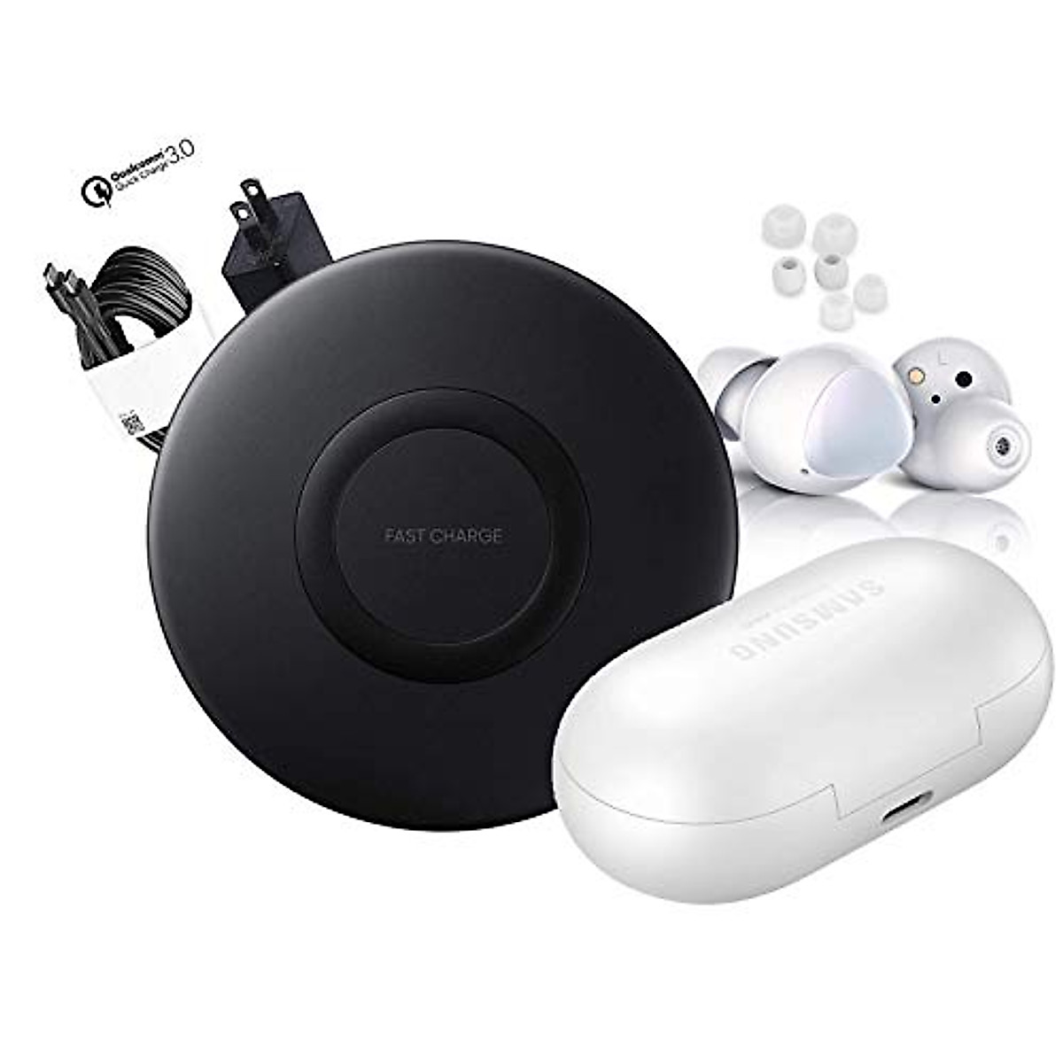 Samsung Galaxy Bud's 2019 White - True Wireless Earbuds with Wireless Qi Slim Pad 18w Fast Charger (Renewed)
