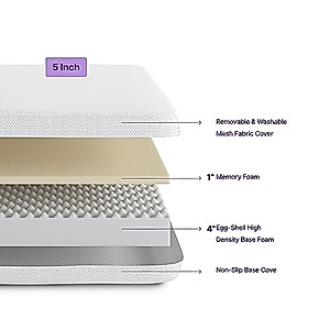 NapQueen 5 Inch, Twin Mattress, Memory Foam White Mattress - Medium Feel - CertiPUR-US Certified - Twin Bed Mattress in a Box, Breathable & Washable Soft Fabric Cover