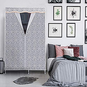 ldab Portable Wardrobe Closet, Bedroom Clothes Closet Storage Organizer with Storage Shelves, Hanging Rack & Side Pockets, 41" L x 18" W x 67" H, Extra Strong and Durable -Grey Pattern