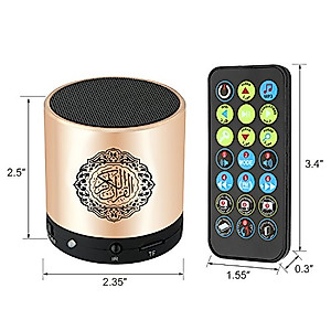 Ramadan Portable Digital Quran Speaker, Anlising Quran Speaker MP3 Player with Remote Control, Quran Translator, USB Rechargeable, 8GB FM Radio, Over 18 Reciters and 15 Translations Available(Gold)