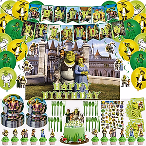 161PCS Birthday Party Supplies - Movie Theme Cupcake Toppers Party Decorations for Kids Fans - Serves 12 Guests with Banner, Tablecloths, Background Cloths, Balloons, Hanging Swirl, Plates, Napkins