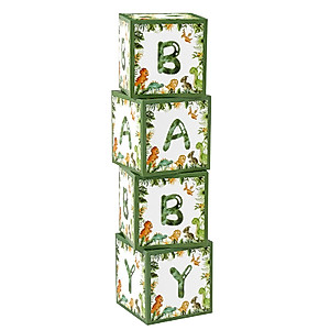 Dinosaur Baby Shower Decorations Box - Green Jungle Dinosaur Baby Boxes for Boys，Dinosaur Birthday Party Boxes Block for Woodland Safari Baby Shower Supplies Photo Props Backdrop