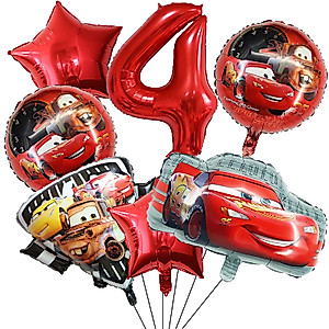 7PCS Cars Lightning McQueen Foil Balloons for Kids 3rd Birthday Baby Shower Race Car Theme Party Decorations (Cars 4th Birthday)