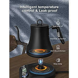 Elechelf Electric Gooseneck Kettle, 0.8L Pour-Over Coffee Kettle, Variable Temperature Control Tea Kettle, Auto Shut off & Boil-Dry Protection, 1000W Stainless Steel Electric Kettle