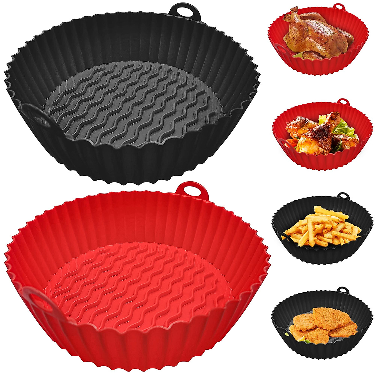 2 Pack Air Fryer Silicone Liners - Food Grade Reusable Air Fryer Liners - Easy to Clean, Non-stick, Heat Resistant - Replacement of Flammable Parchment Paper Liners