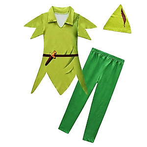 Dressy Daisy Peter Pan Costume with Hat for Toddler Boys Halloween Fancy Party Dress Up Outfit Set Size 3T 4T