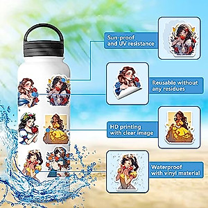 Cartoon Princess Stickers for Girls Kids 50PCS, Fairy Stickers Girl Stickers for Laptop Luggage Water Bottles Scrapbook Icicrim Waterproof Vinyl Decals