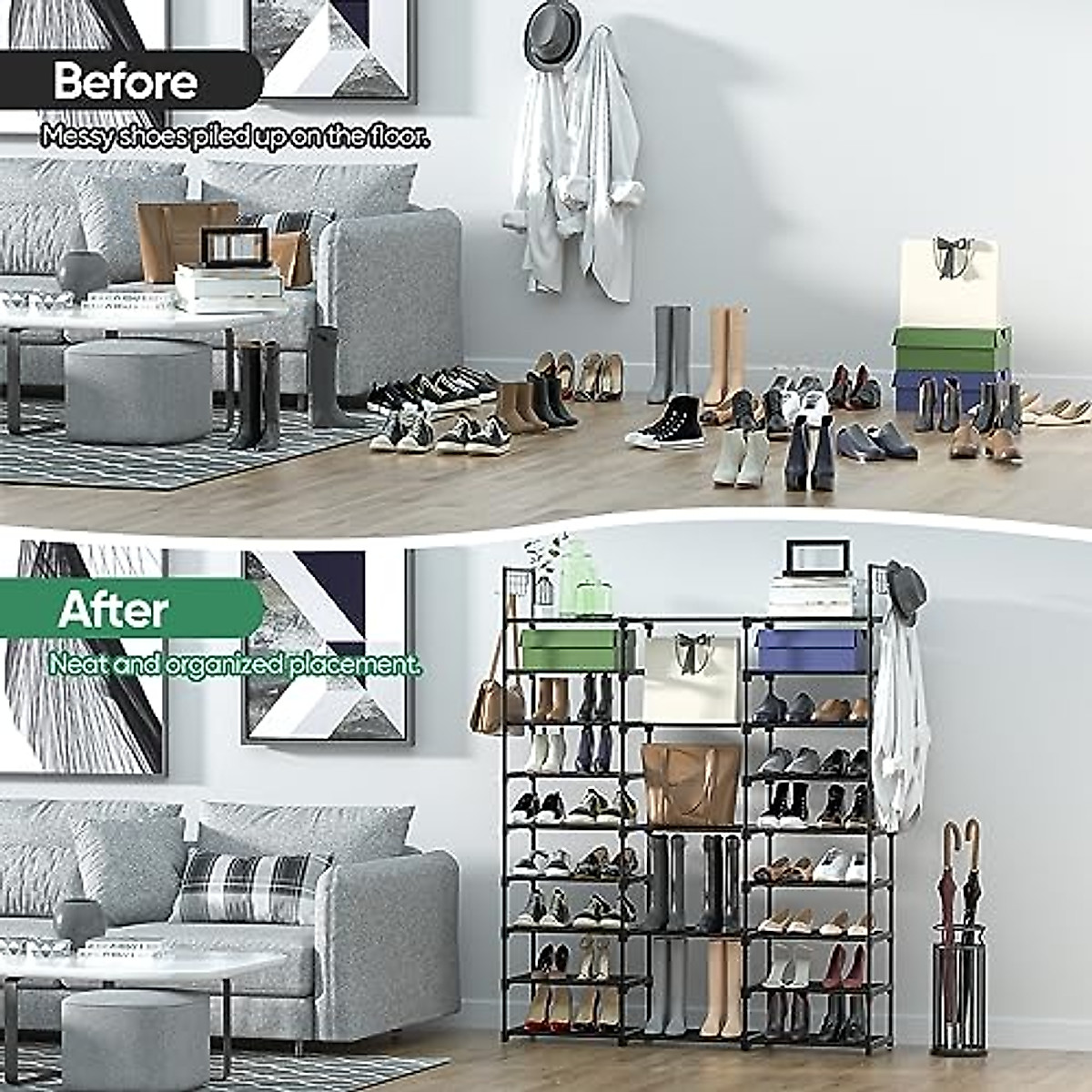 BALEINE 9 Tiers Shoe Rack Organizer, Vertical Large Capacity Shoe Storage Shelf Stackable Shoe Racks for Entry Hallway, Closet, Bedroom, Garage