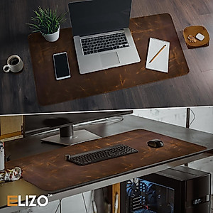 ELIZO Real Leather Desk Mat Set (32x16) Large Desk Cover Blotter Protector Computer Gaming Mouse Pad Table Laptop Office Desktop Accessories Antique 2mm