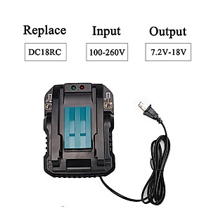4A DC18RC Li-Ion Battery Charger for Makita 14.4V &18V Lithium-Ion Battery Power Supply for BL1830 BL1840 BL1850 BL1815 BL1430 Power Tools (4A)