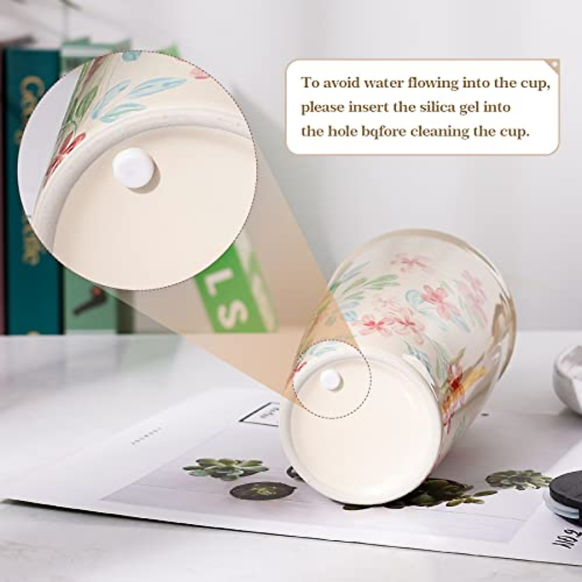 ANTIS'S HOME Ceramic Travel Mug with Lid, Flower Pattern Double Wall Coffee Mug Tumbler 10 oz, Reusable Tall Cup, Splash Resistant Lid, Dishwasher Microwaveable Safe