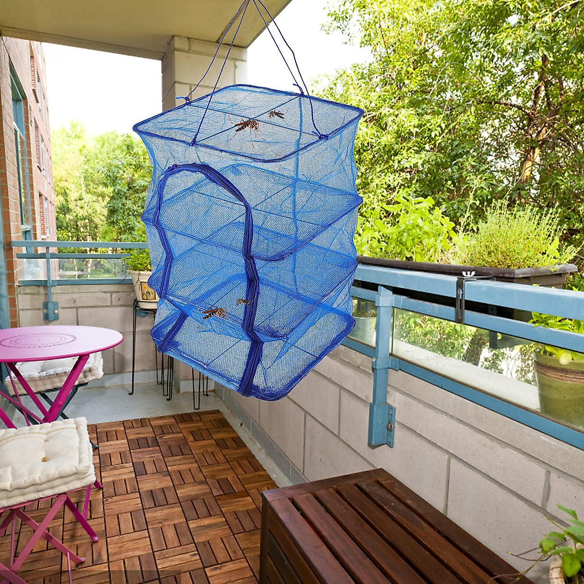 BESPORTBLE Drying Rack 4 Layers Folding Hanging Mesh Dryer for Shrimp Fish Fruit Vegetables, 66X50X50cm with Buckle