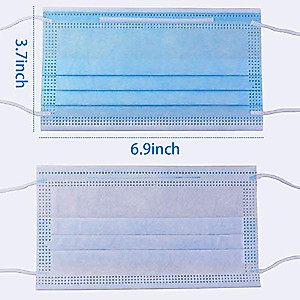 50pcs Disposable Face Masks, 3 Ply Safety Masks with Elastic Earloops and Adjustable Nose-bridge, Blue Breathable Mouth Masks for Protection against Air Pollution, Dust, Pollen