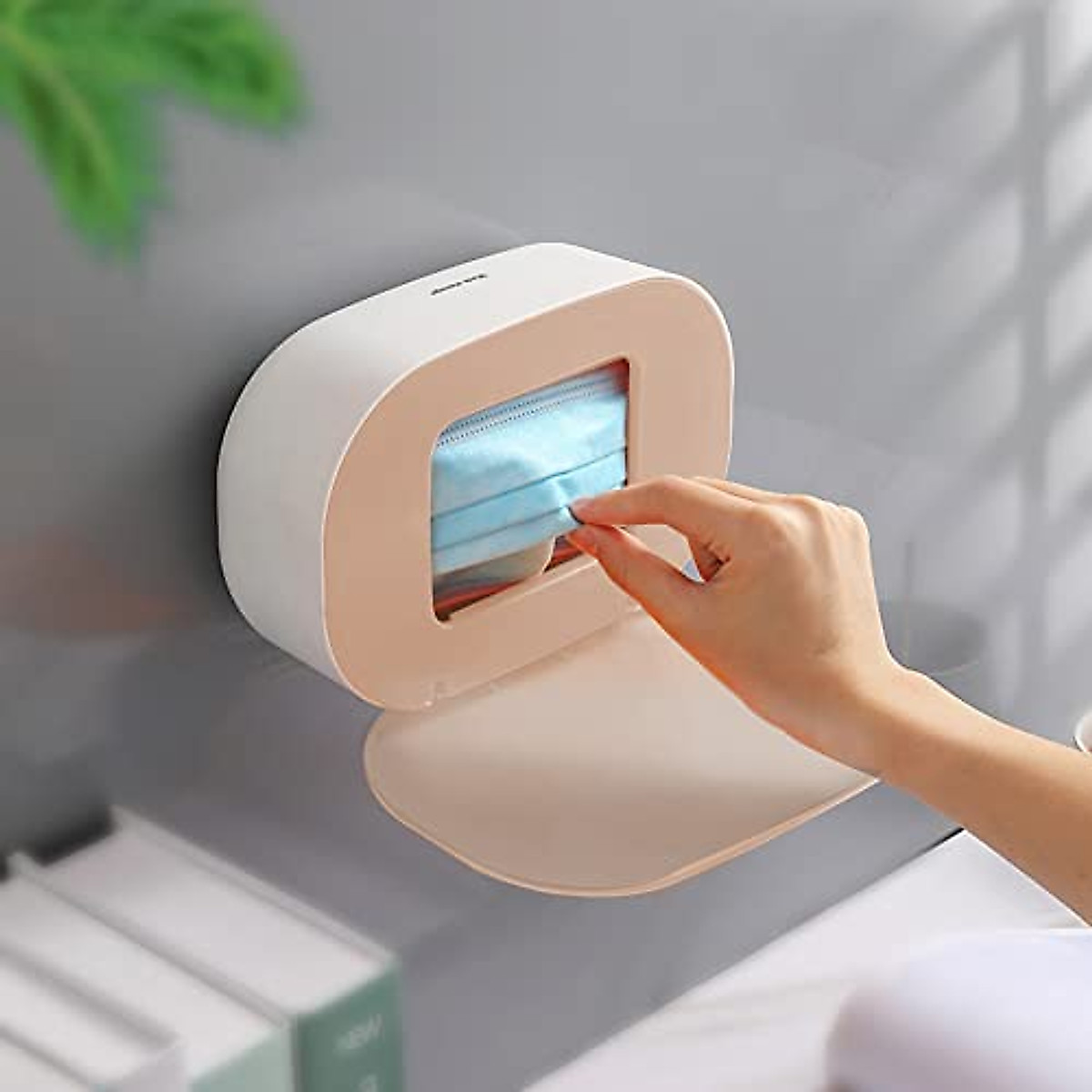 AnyCar Wipes Holder, Household Large Capacity Sealing Tissue Storage Holder, Wall Mount Wipes Mask Storage Box, Desktop Wall Storage Box with Lid (Pink)