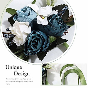 Yean Rose Bride Wedding Wrist Corsage Bridal Hand Flowers Wristlet Bridesmaid Ribbon Corsages Accessories for Women and Girls (Blue)