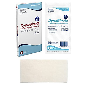Dynarex DynaGinate Calcium Alginate Wound Dressing - Sterile, Non-Stick Topical Wound Pads - Absorbent Gel Patches For Moderate To High Exuding Cuts - 4"x 8", Box of 5