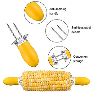 14 Pieces Corn Barbecue Set, Including Corn Trays, Corn Holders and Oil Brush for Barbecue and Kitchen Restaurant Use