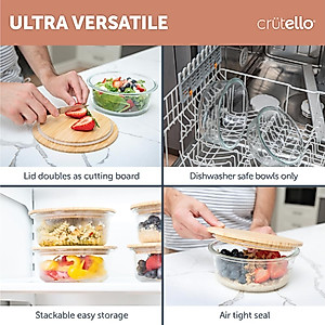Crutello Glass Storage Containers with Bamboo Lids - Eco-Friendly Non Toxic Meal Prep Jars with Wooden Lid for Fridge and Kitchen Organization - Non Plastic Container for Fruit Bowls - 32 oz - 4 Pack