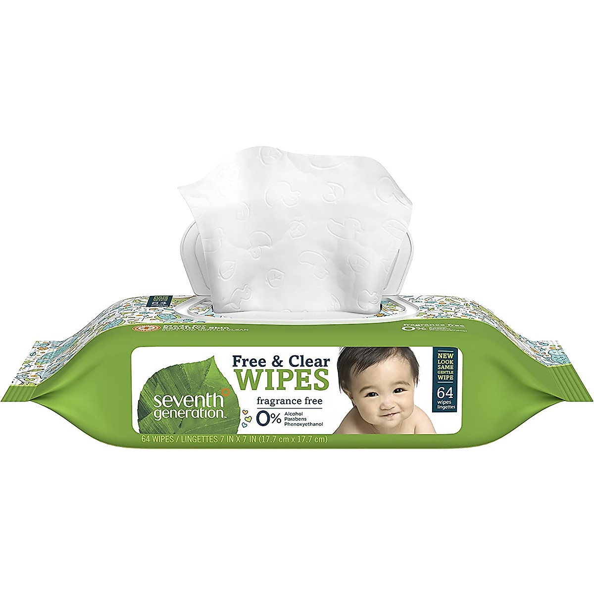 Seventh Generation Free & Clear Baby Wipes with easy open top, 64 count packs (pack of 12) (768 wipes)