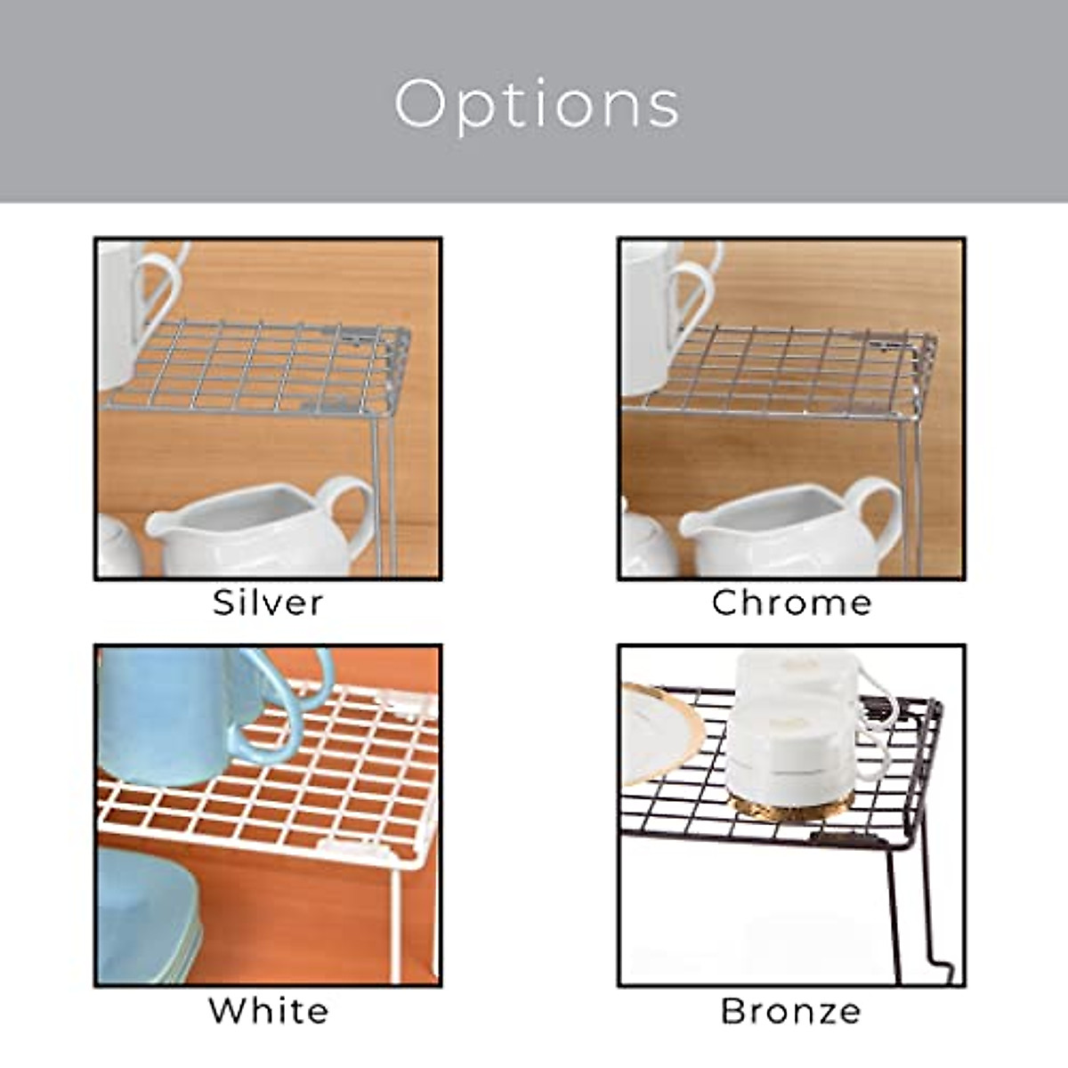 Smart Design Stacking Cabinet Shelf Rack - Set of 6 - Extra Large 22 x 10 Inch - Steel Metal Wire - Cupboard, Plate, Dish, Counter and Pantry Organizer Organization - Kitchen - White