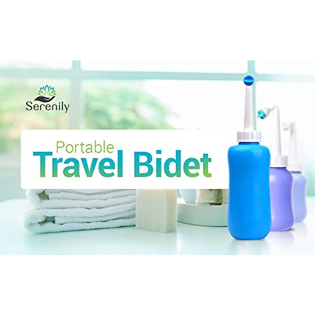 Serenily Mini Handheld Portable Travel Bidet (300/600 ml) - Easy to Use, Long Angled Nozzle for Personal Hygiene & Sanitary Care Toilet Shower Bathroom Use