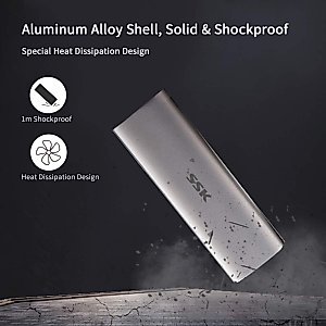 SSK 1TB Portable External SSD,USB3.2 Gen2（6Gbps） Ultra Speed External Solid State Drive USB-C Mini External SSD with 550MB/s Data Transfer for Laptop, Typc C Phones and More
