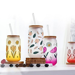 Frosted Beer Can Glass 18 oz - 12 Pack Individually Boxed For Sublimation Glass Blanks with Bamboo Lid and Plastic Straw Or For General Frosted Glass Cup Use - 6 Blank and 6 Multi-Color Glass Cans