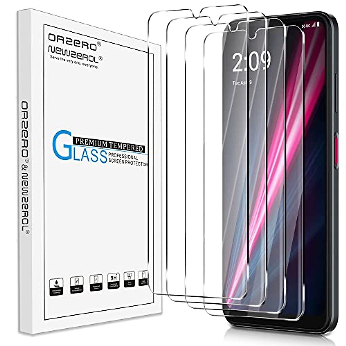 Orzero (4 Pack) Compatible for T-Mobile Revvl 6 Pro 5G Tempered Glass Screen Protector, 2.5D Arc Edges 9H HD Bubble-Free (Lifetime Replacement)