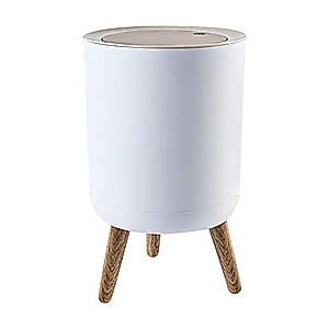 Nordic Style Trash Can (1-Pack) - Push Top Trash Can with Lid - 14.3" x 8.7" White Top Spring Waste Basket - Scandinavian Modern Garbage Can - Round Trash Bin w/ Legs - Kitchen/Bathroom Trash Can I 1.8 Gallon - 7L
