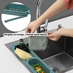 Telescopic Sponge Holder for Kitchen Sink Organizer Telescopic Sink Storage Rack Holder Telescopic Sink Shelf Kitchen Kitchen Sink Drain Basket Telescoping Sink Caddy Adjustable for Home(Green)