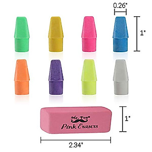 Mr. Pen- Pencil Erasers Set, 6pc Pink Erasers and 60pc Pencil Top Erasers, Pencil Eraser, Pencil Erasers Topper, Erasers for Pencils Top, Erasers for Kids, Pink Erasers, Cap Erasers, Eraser Tops